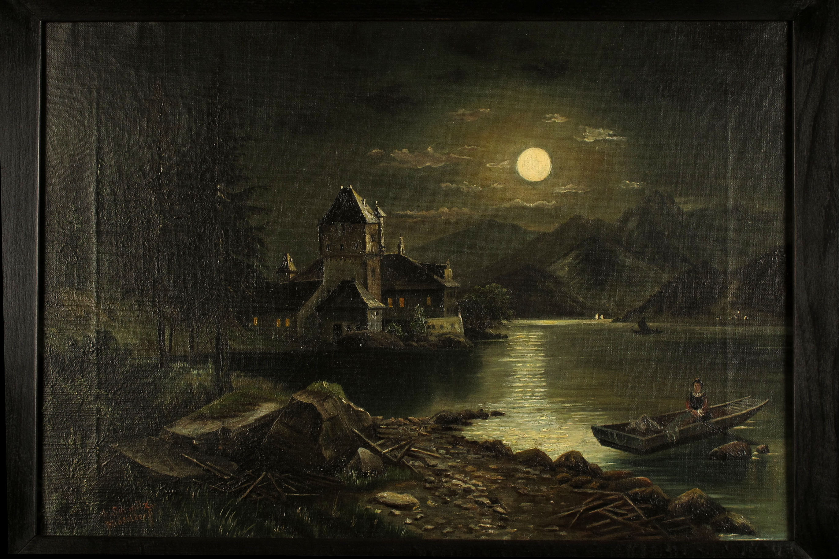 Ancienne peinture à l’huile, clair obscure daté 1892. – Old School Bazaar